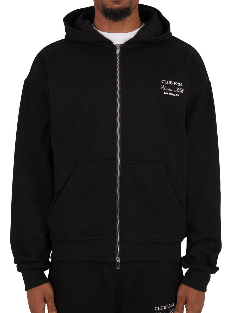 Hidden Hills Zipped Hoodie - Black – CLUB 1984
